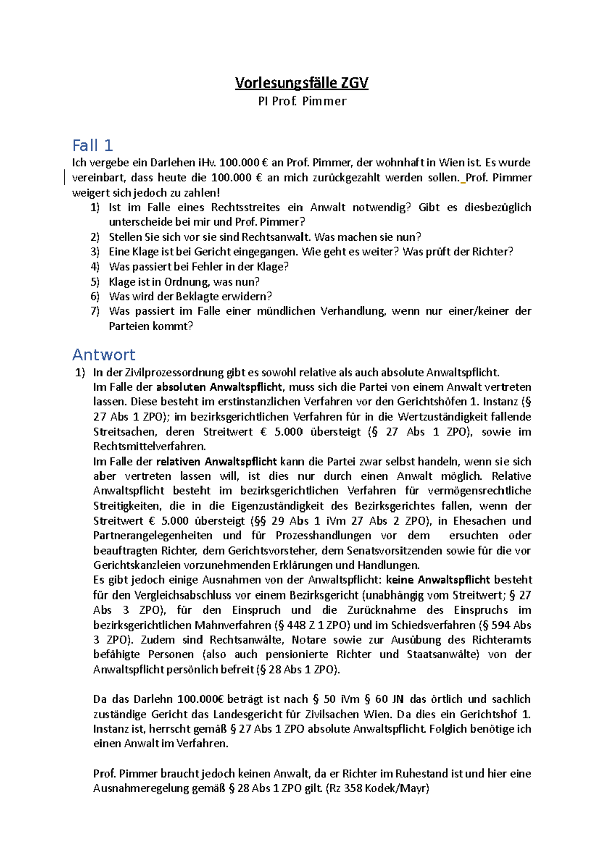 Klausurvorbereitung ZGV Pimmer - Vorlesungsfälle ZGV PI Prof. Pimmer ...