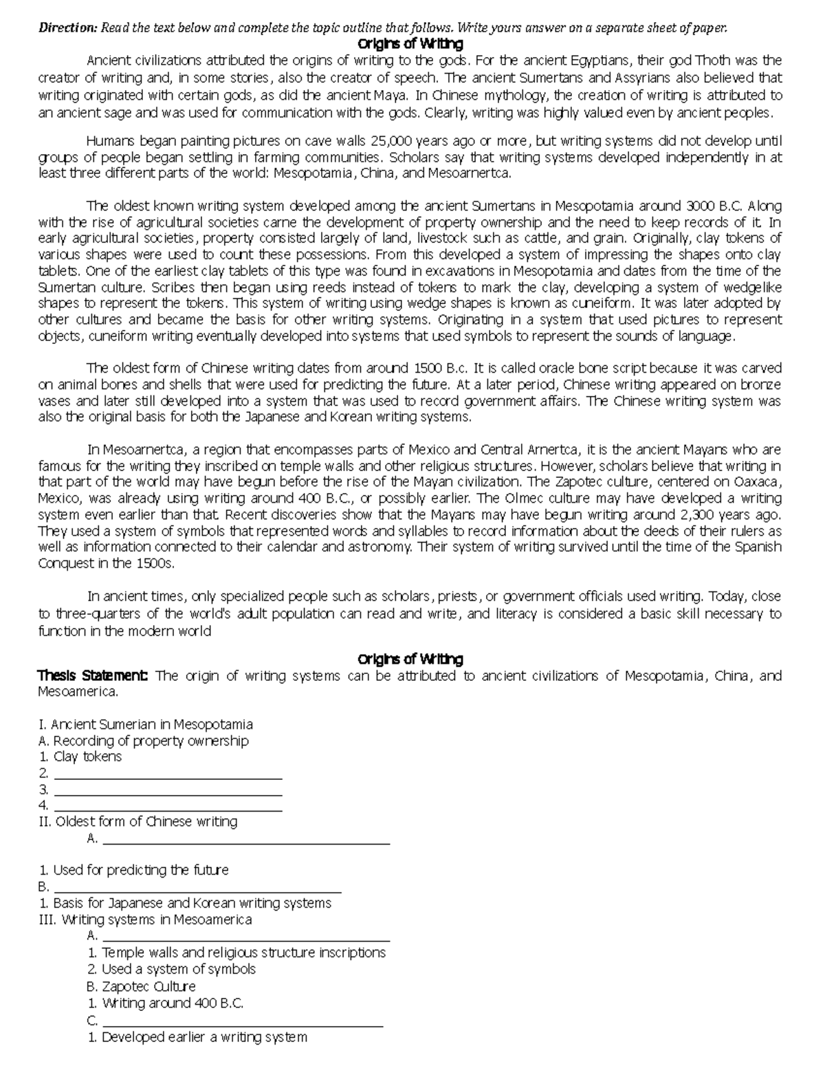 Eapp thesis statement - N/A - Direction: Read the text below and complete the topic outline that ...