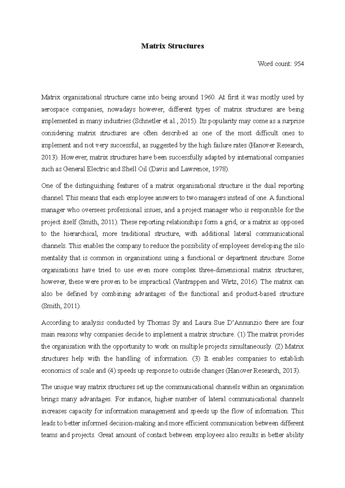 Commercial organisations essay - Matrix Structures Word count: 954 ...