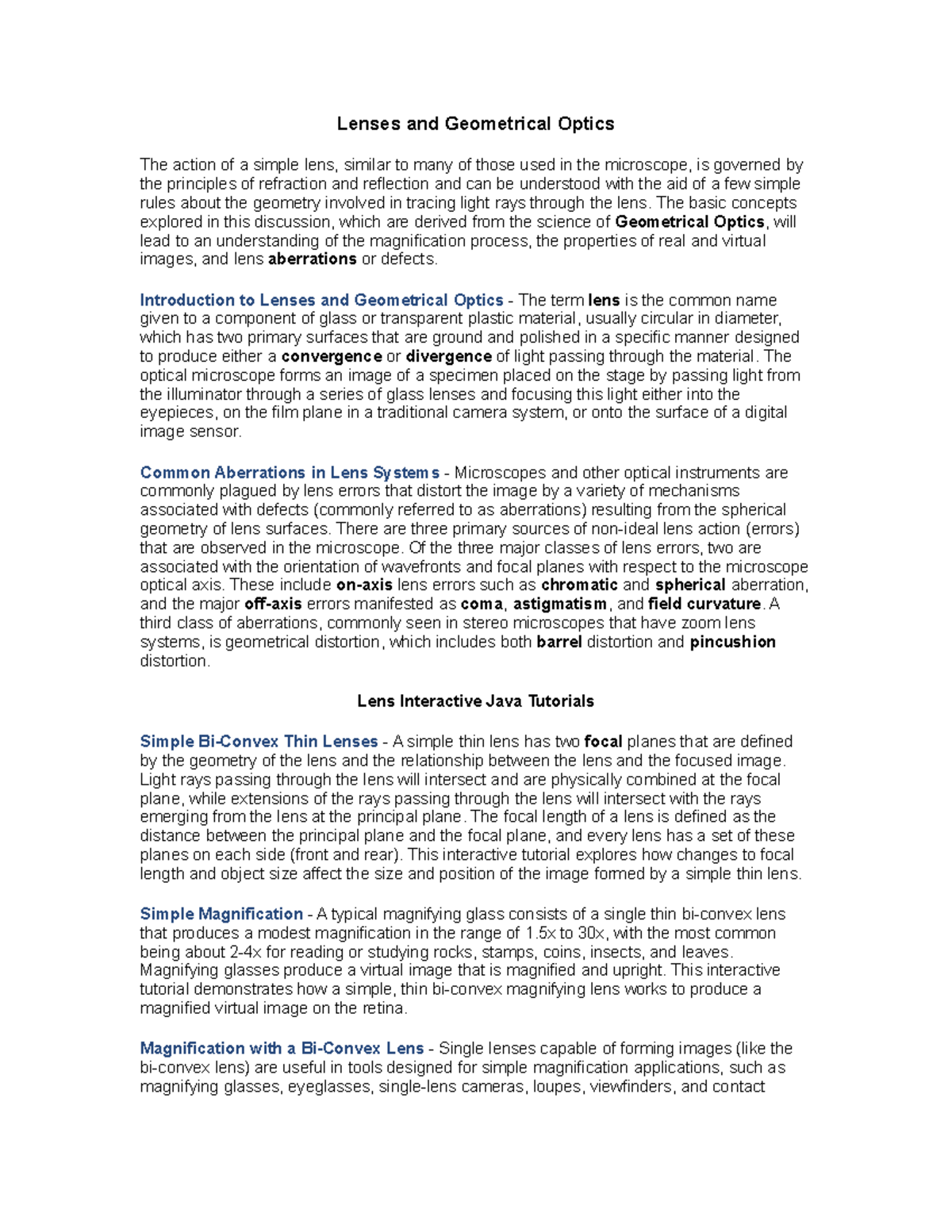 Lenses and Geometrical Optics - The basic concepts explored in this discussion, which are ...