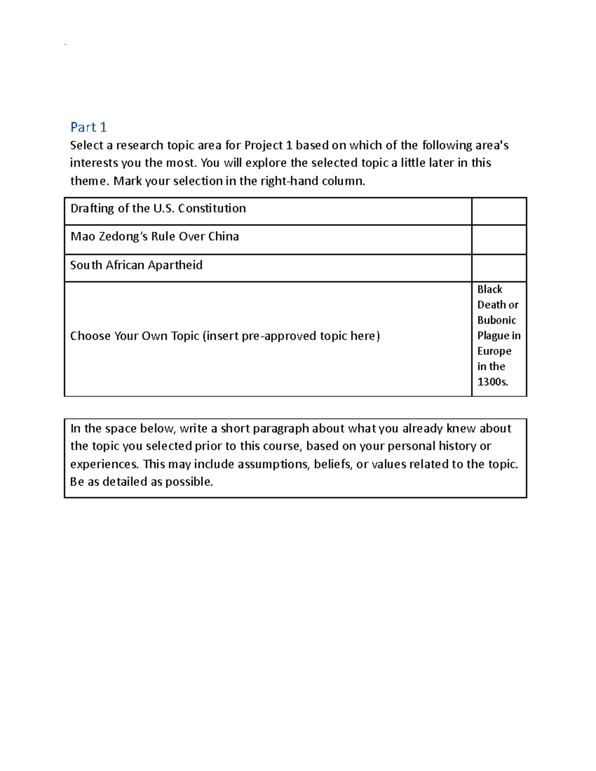 HIS 100 Topic Exploration Worksheet Emily - TOPIC EXPLORATION WORKSHEET ...