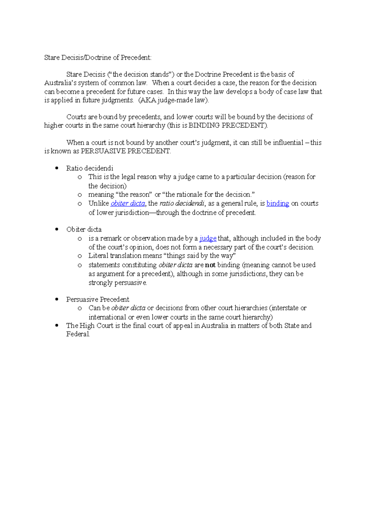 Doctrine of Precedent - Notes - Stare Decisis/Doctrine of Precedent ...