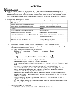 Lecture notes, lecture 3 - Apoptosis - Mark Coldwell Cell signalling ...