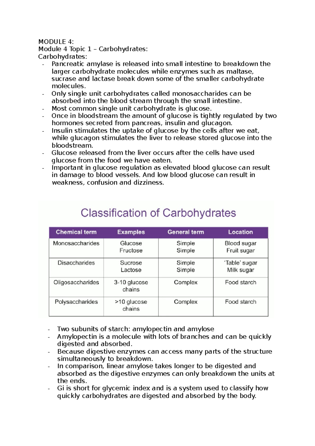 Nutr1023 module 4 - MODULE 4: Module 4 Topic 1 – Carbohydrates ...