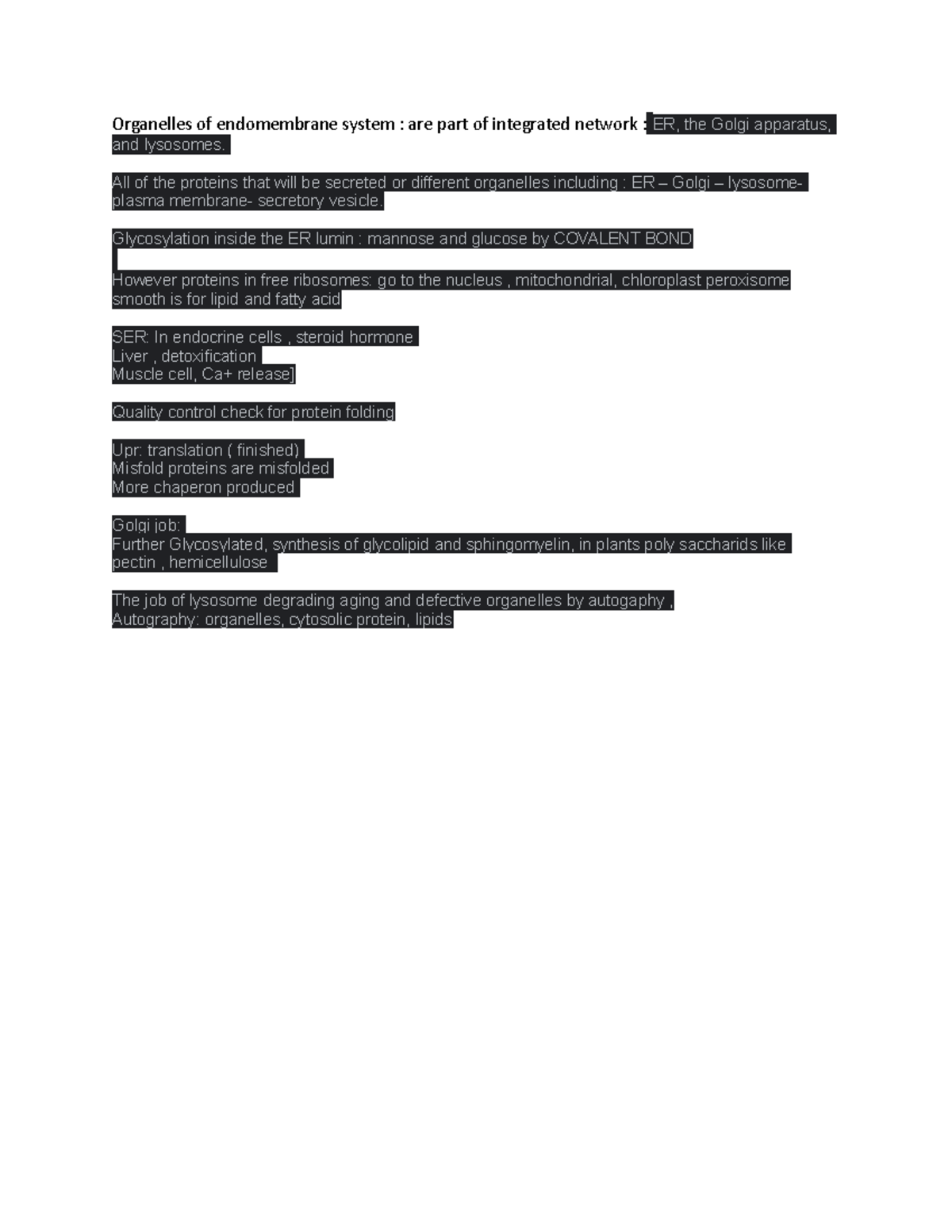 2-1 - MY OWN SUMMARY OF CLASS NOTES - Biol 261 - Concordia - Studocu