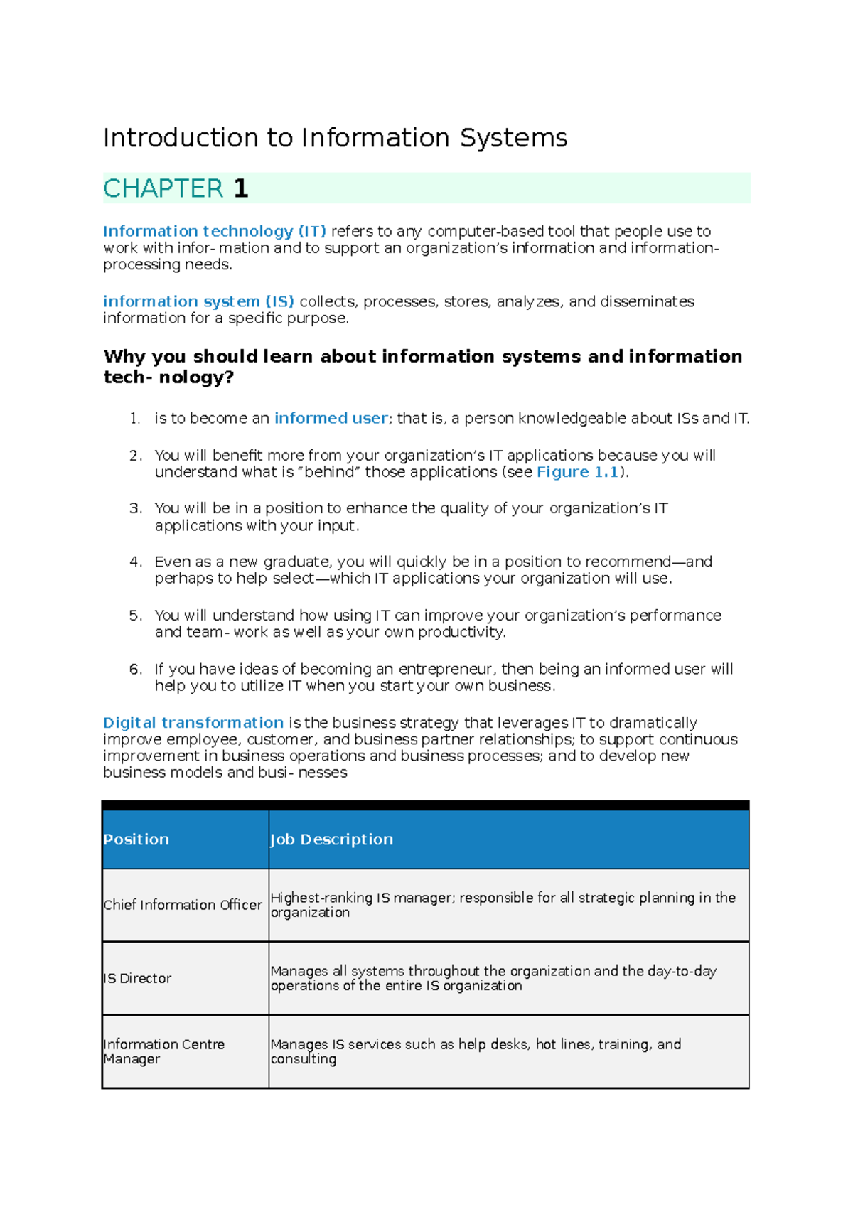 ADMS 2511 Revison Notes - Introduction to Information Systems CHAPTER 1 ...