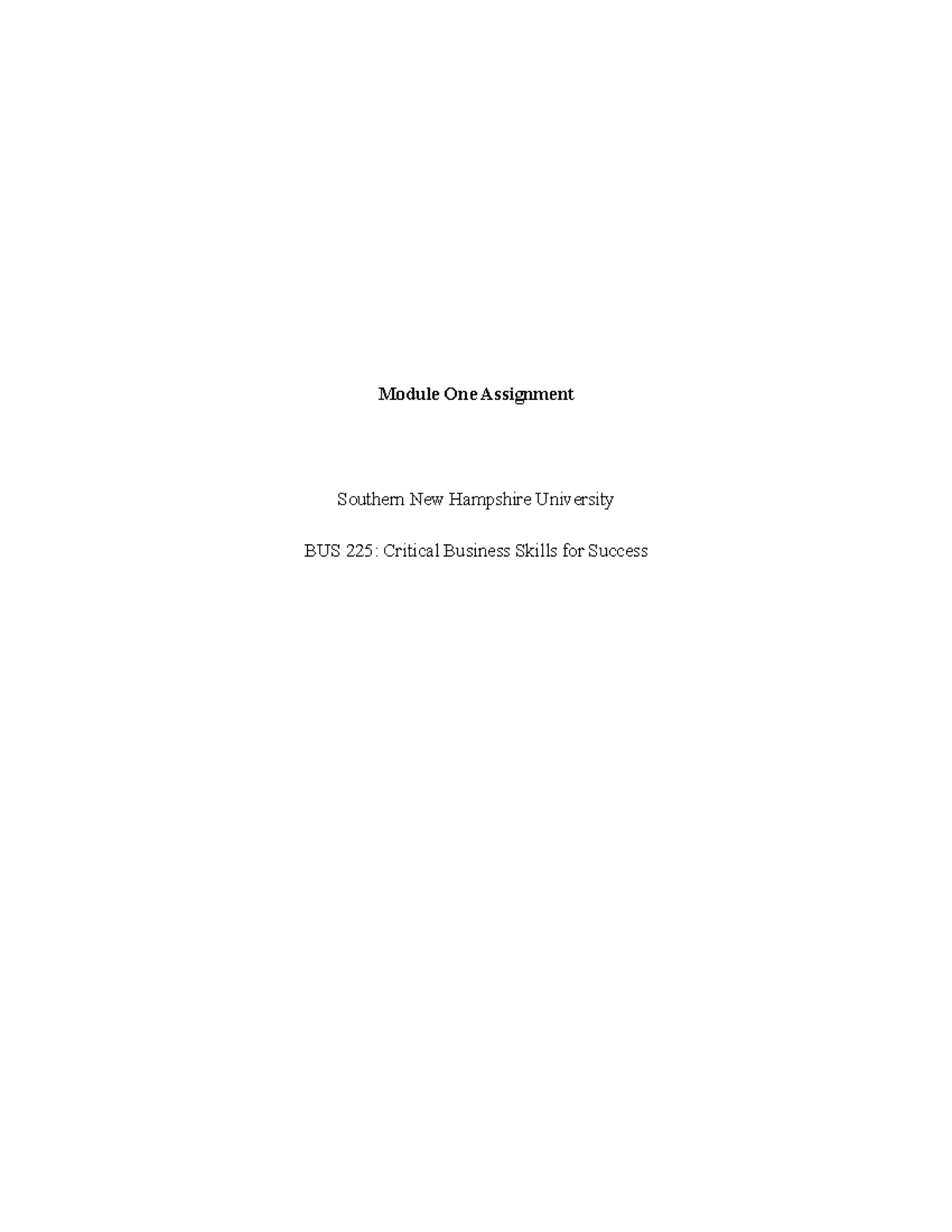 BUS225 Module One Assignment - Module One Assignment Southern New ...