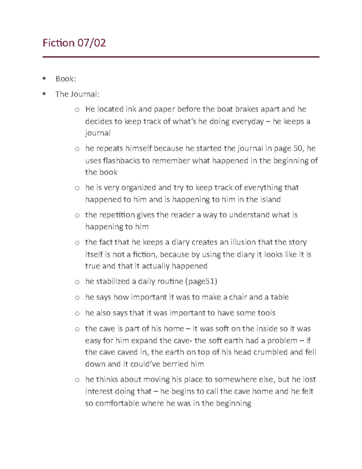 Interpretation of Fiction Notes 1 - Fiction 07/ Book: The Journal: o He ...