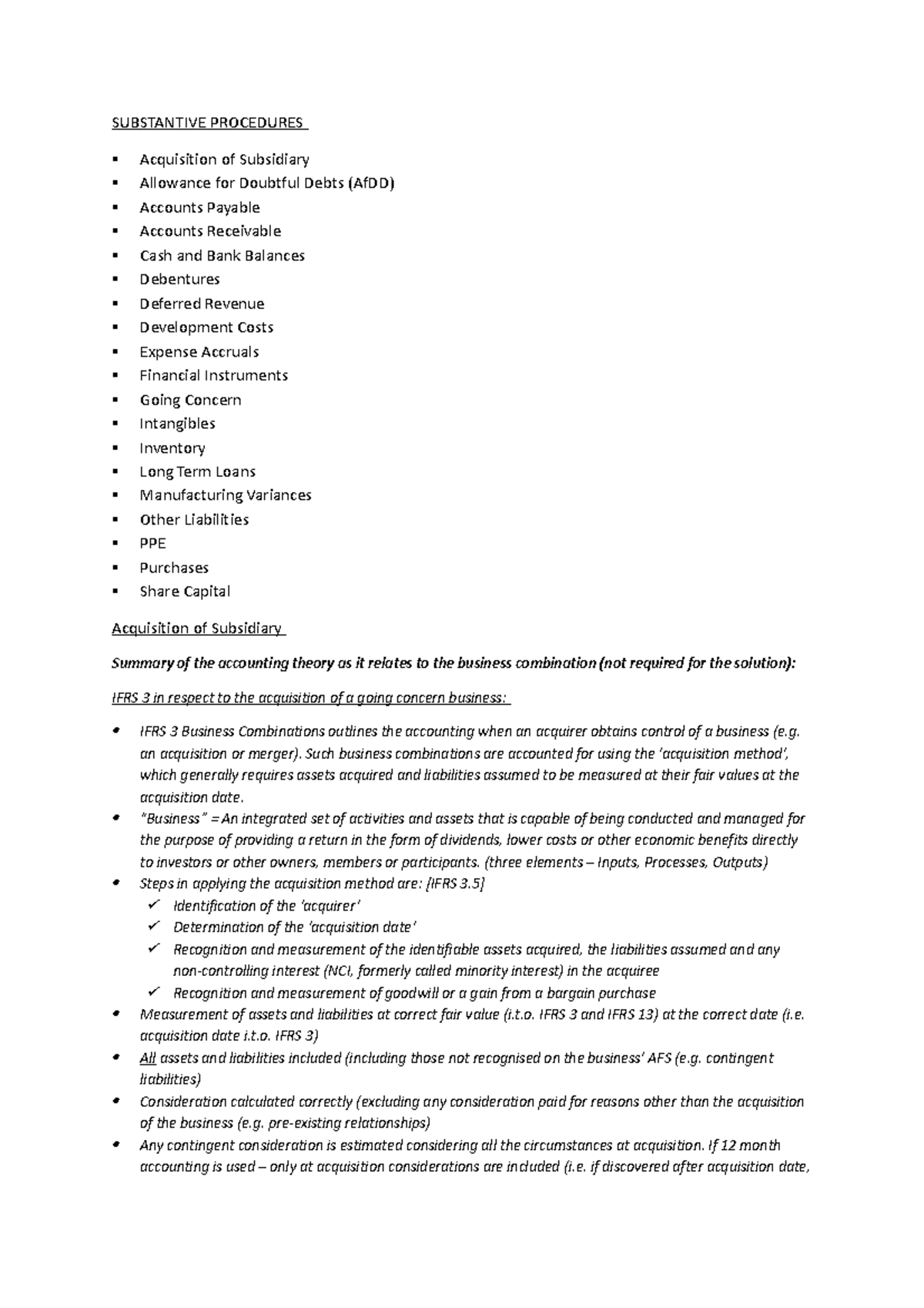 Substantive Procedures (Combined) - SUBSTANTIVE PROCEDURES Acquisition ...