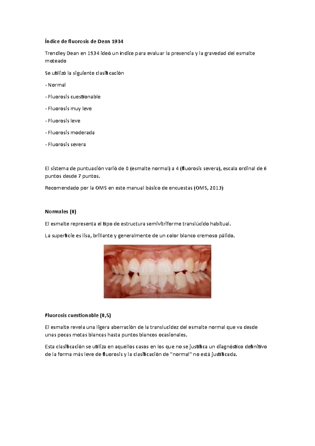 Índice de fluorosis de Dean 1934 - Recomendado por la OMS en este ...
