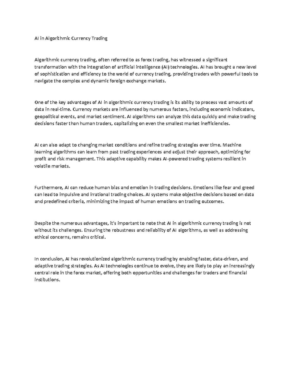 Ai In Algorithmic Currency Trading Ai In Algorithmic Currency Trading Algorithmic Currency