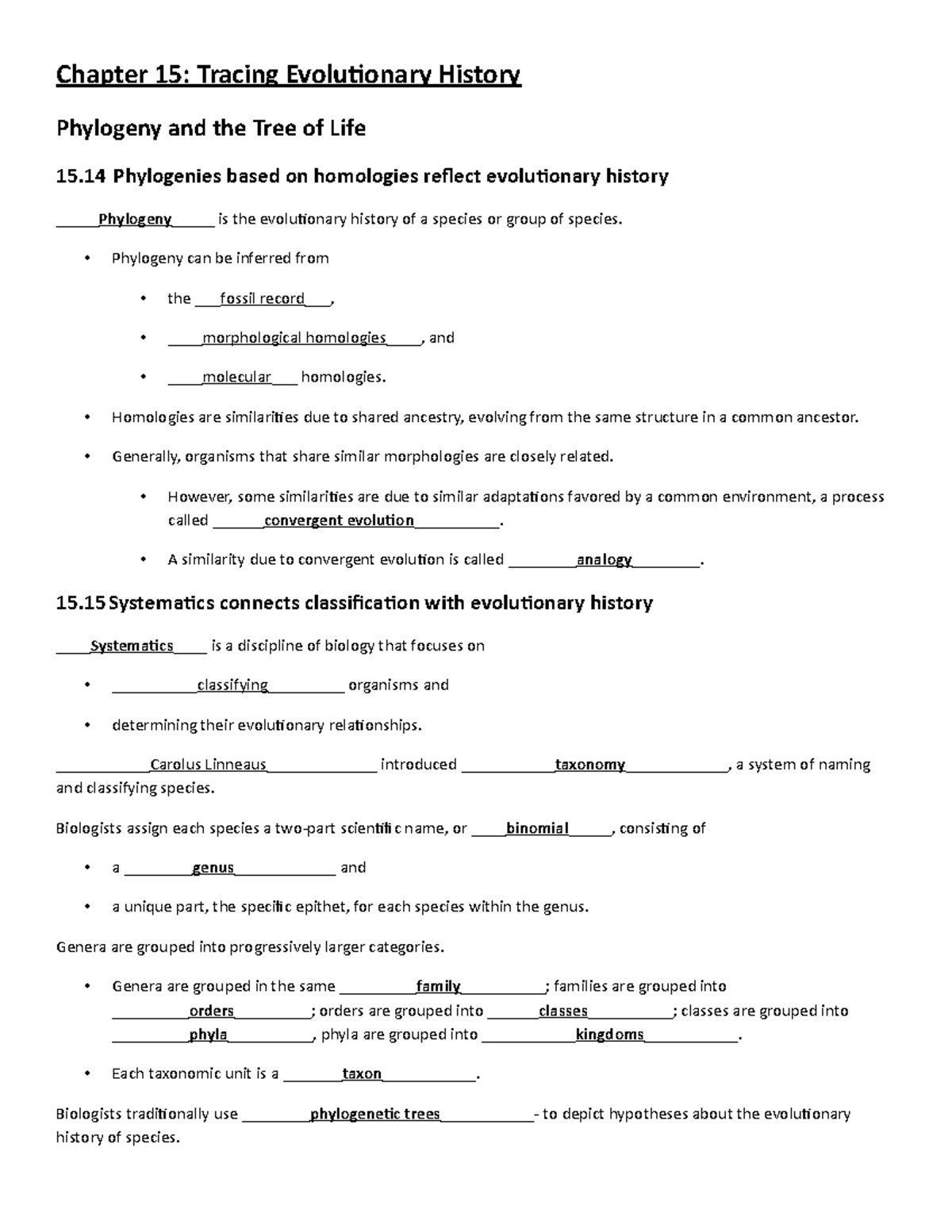 Chapter 15 - Biology 1407 outline notes, filled in from Dr. Burns ...