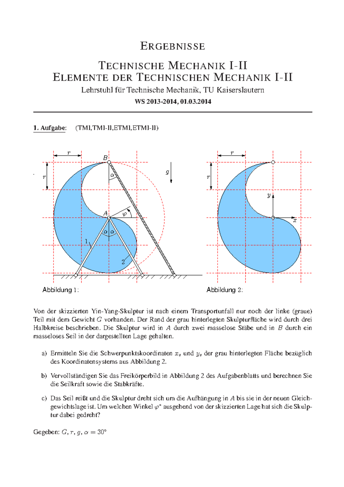Kurzlösung Winter Semester 2013 2014 - ERGEBNISSE TECHNISCHE MECHANIK I-II ELEMENTE DER ...