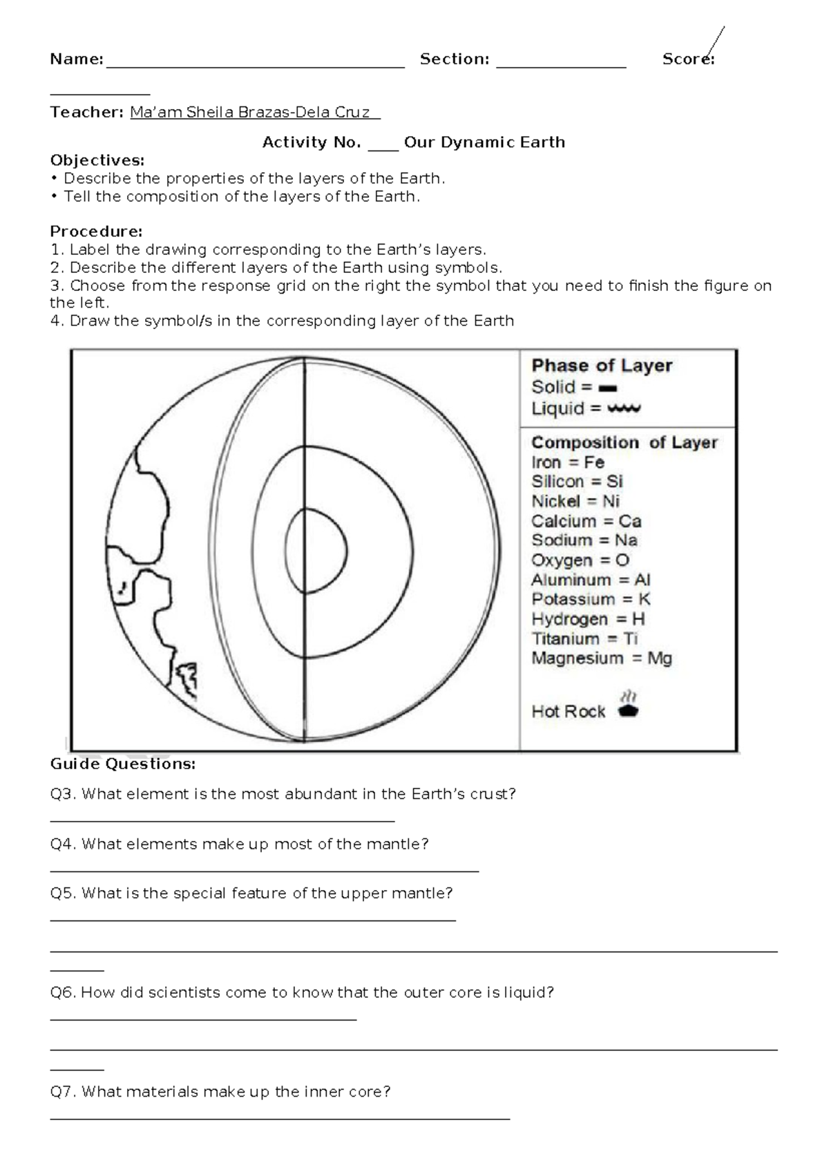 Activity 5 Our Dynamic Earth - Name:_______________________________________ Section: - Studocu