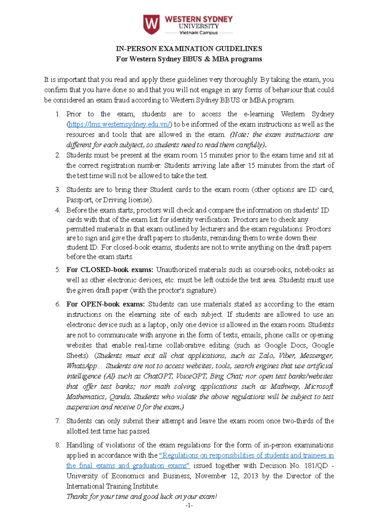 Offline exam guidelines - IN-PERSON EXAMINATION GUIDELINES For Western ...