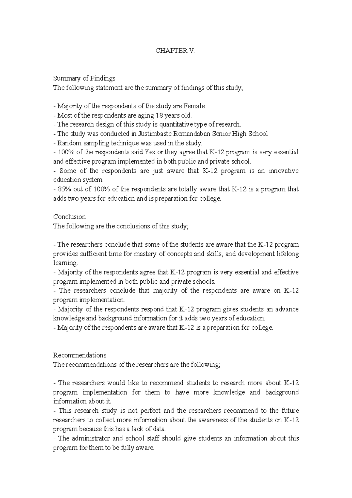 3 I's Chapter 5 051908 - Bjjjj - CHAPTER V. Summary of Findings The ...