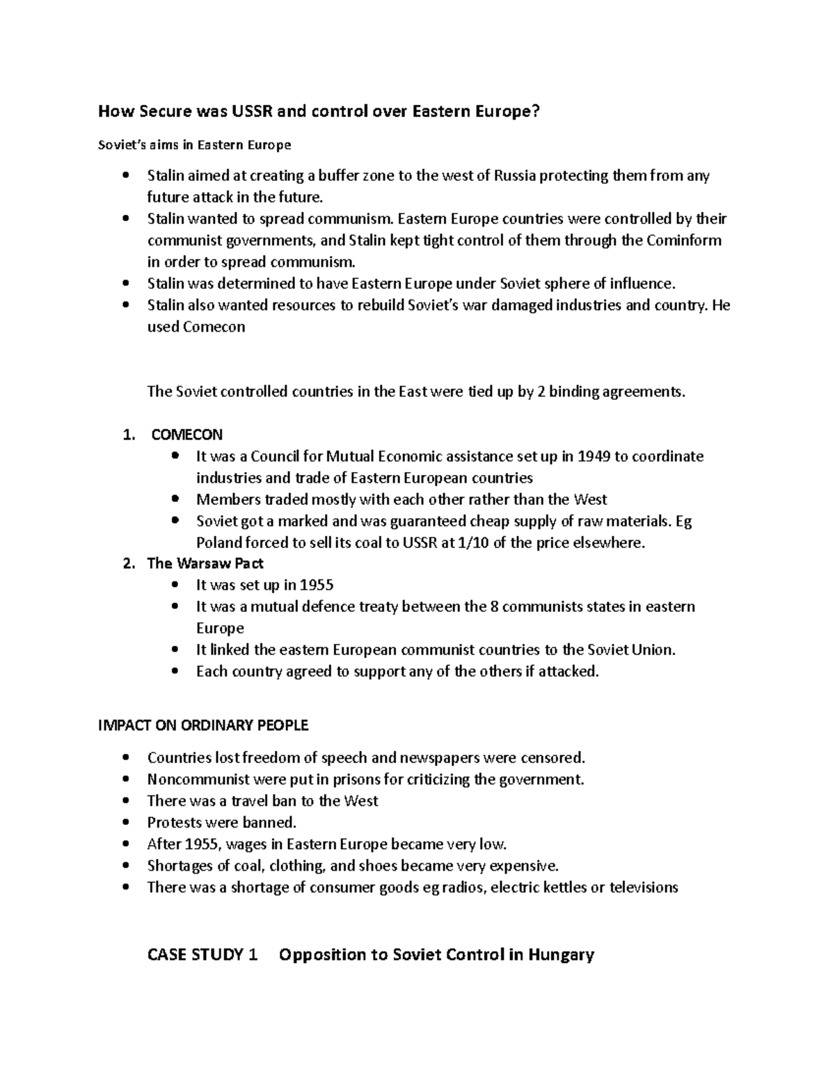 Soviet Control of Eastern Europe - How Secure was USSR and control over ...