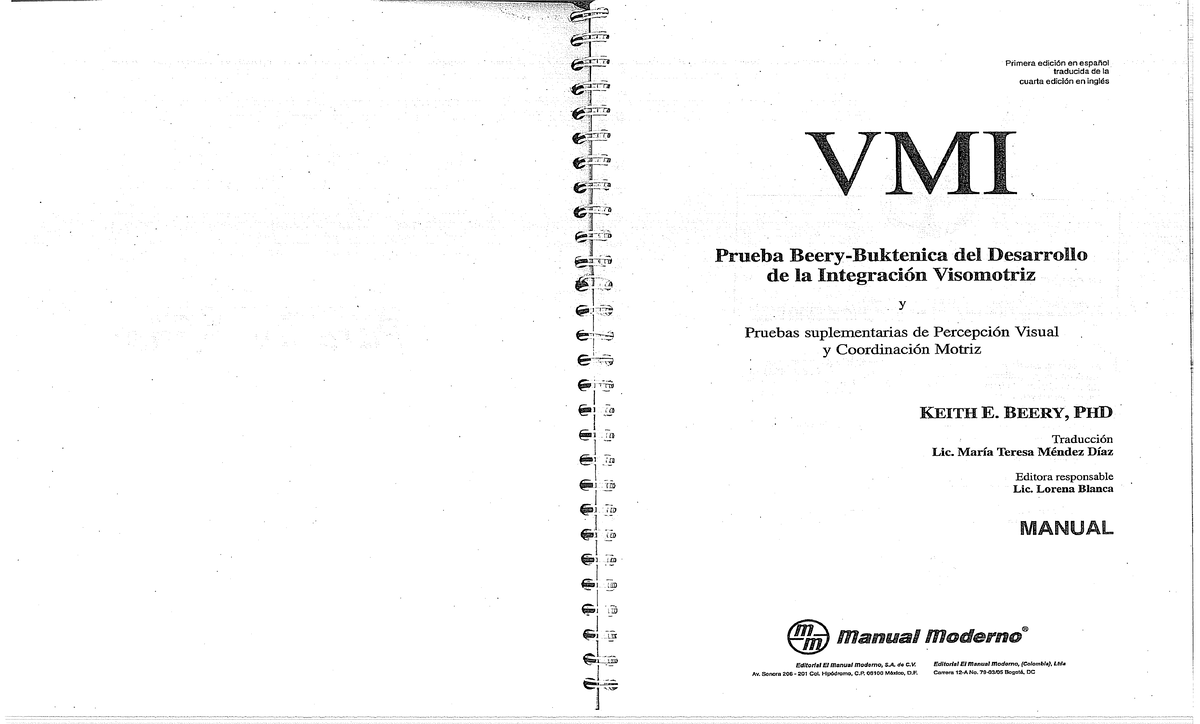 VMI - Manual - test de jugueteo - Desarrollo psicomotor - Studocu