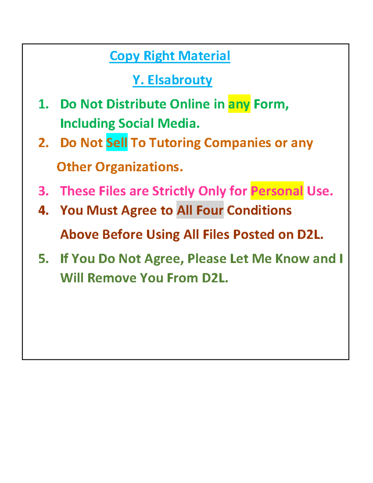 Section 1 II - notes - Copy Right Material Y. Elsabrouty 1. Do Not ...
