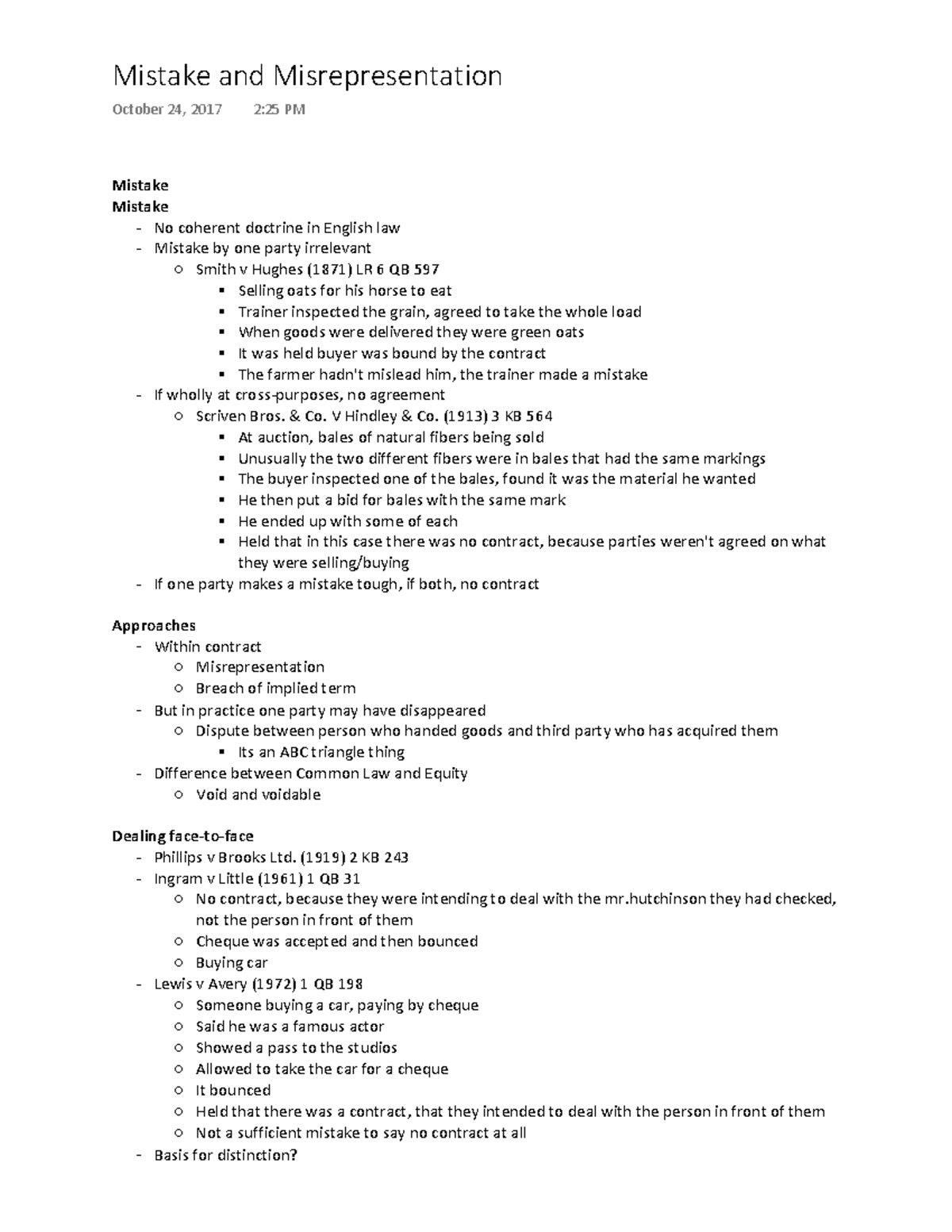 Mistake and Misrepresentation - Mistake and Misrepresentation October ...