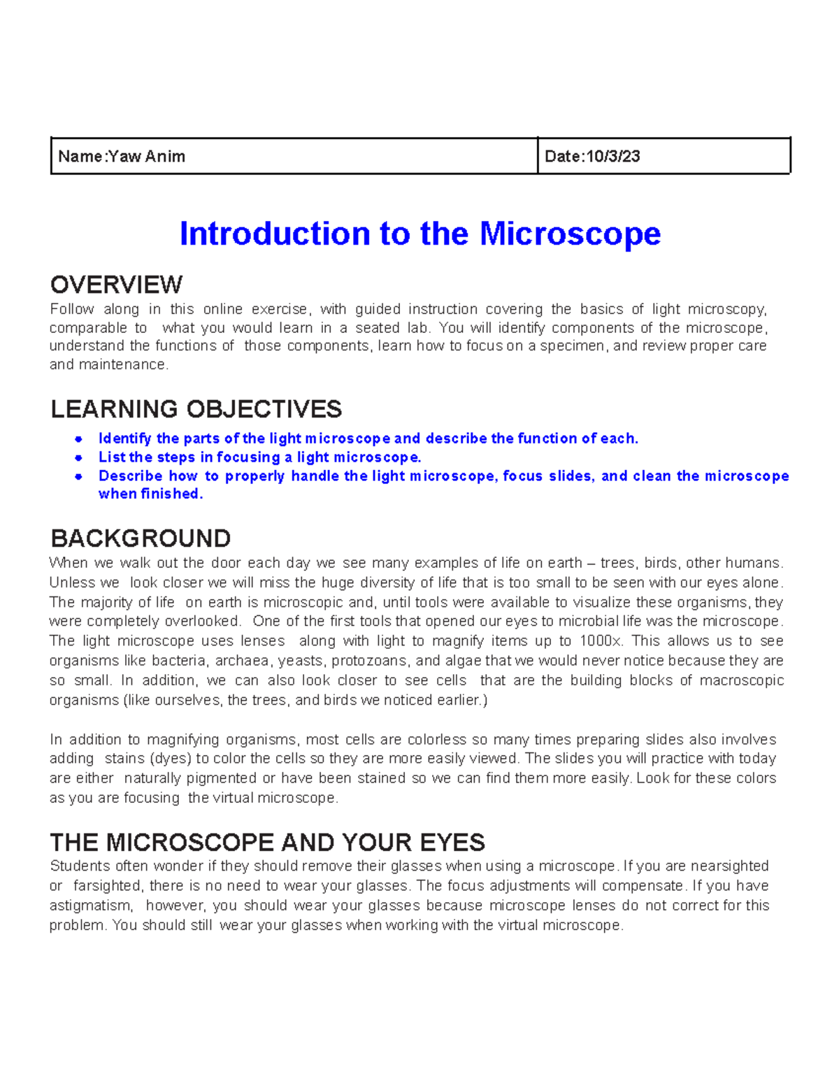 Copy of Introduction to Microscope - Name:Yaw Anim Date:10/3 ...