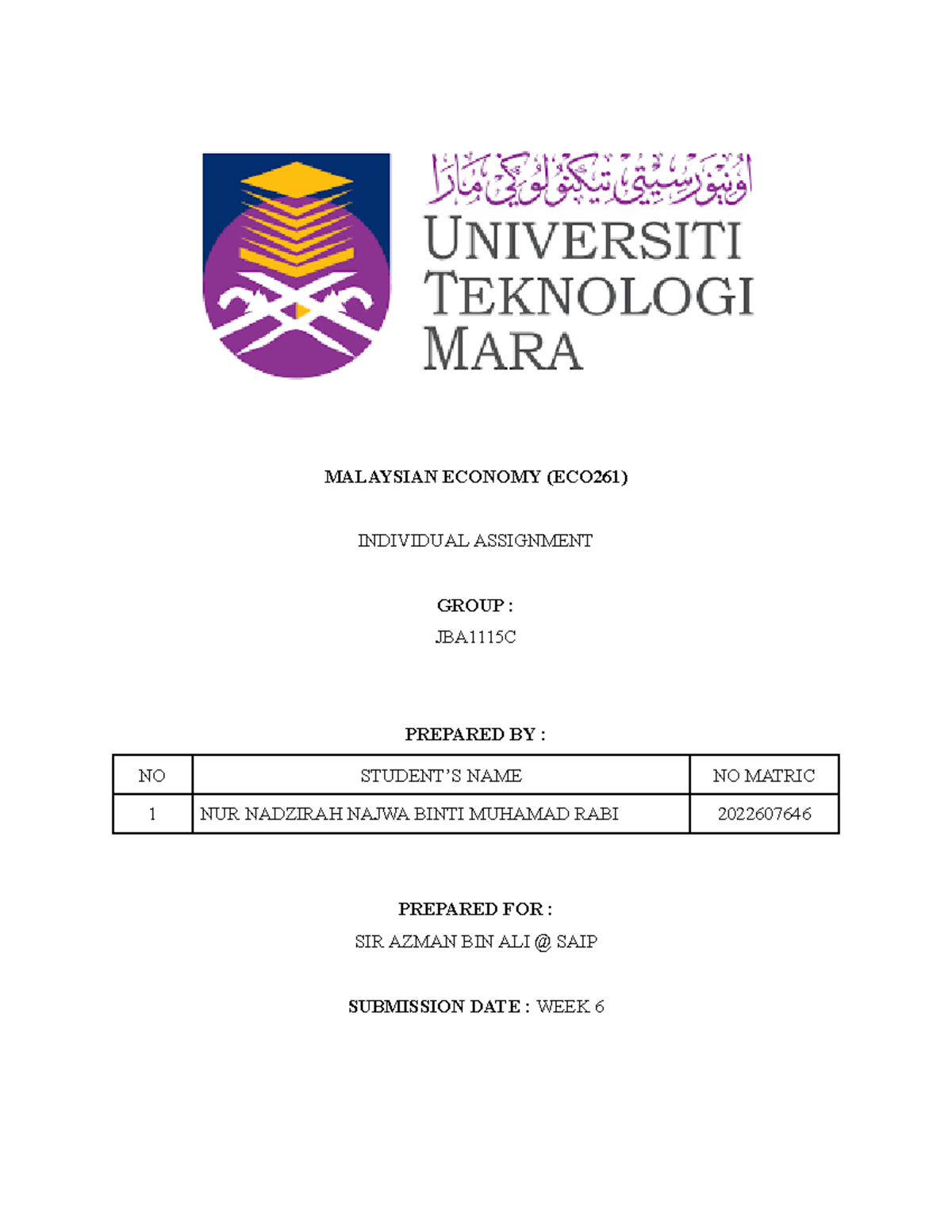 Eco261 Individual Assignment Article Malaysian Economy Eco261