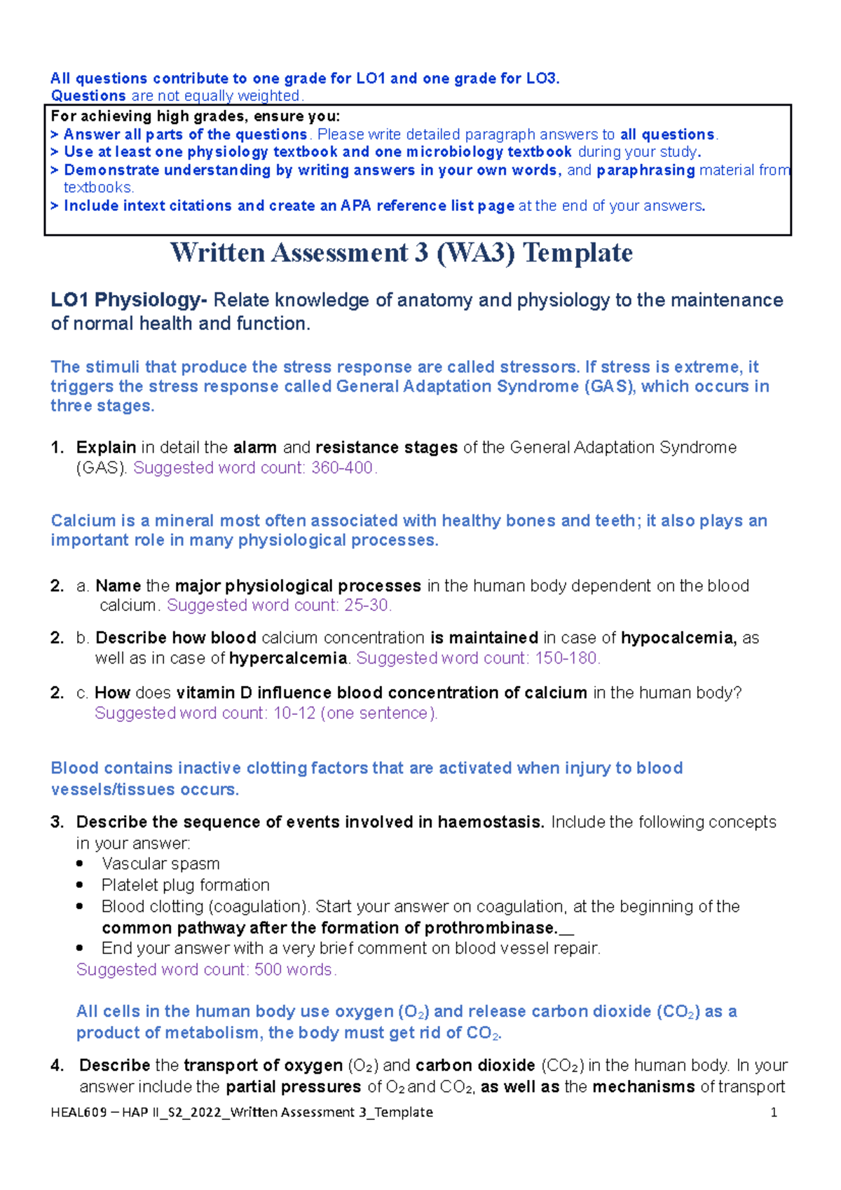 Written Assessment 3 HAP II S2 2022 Final - All questions contribute to ...