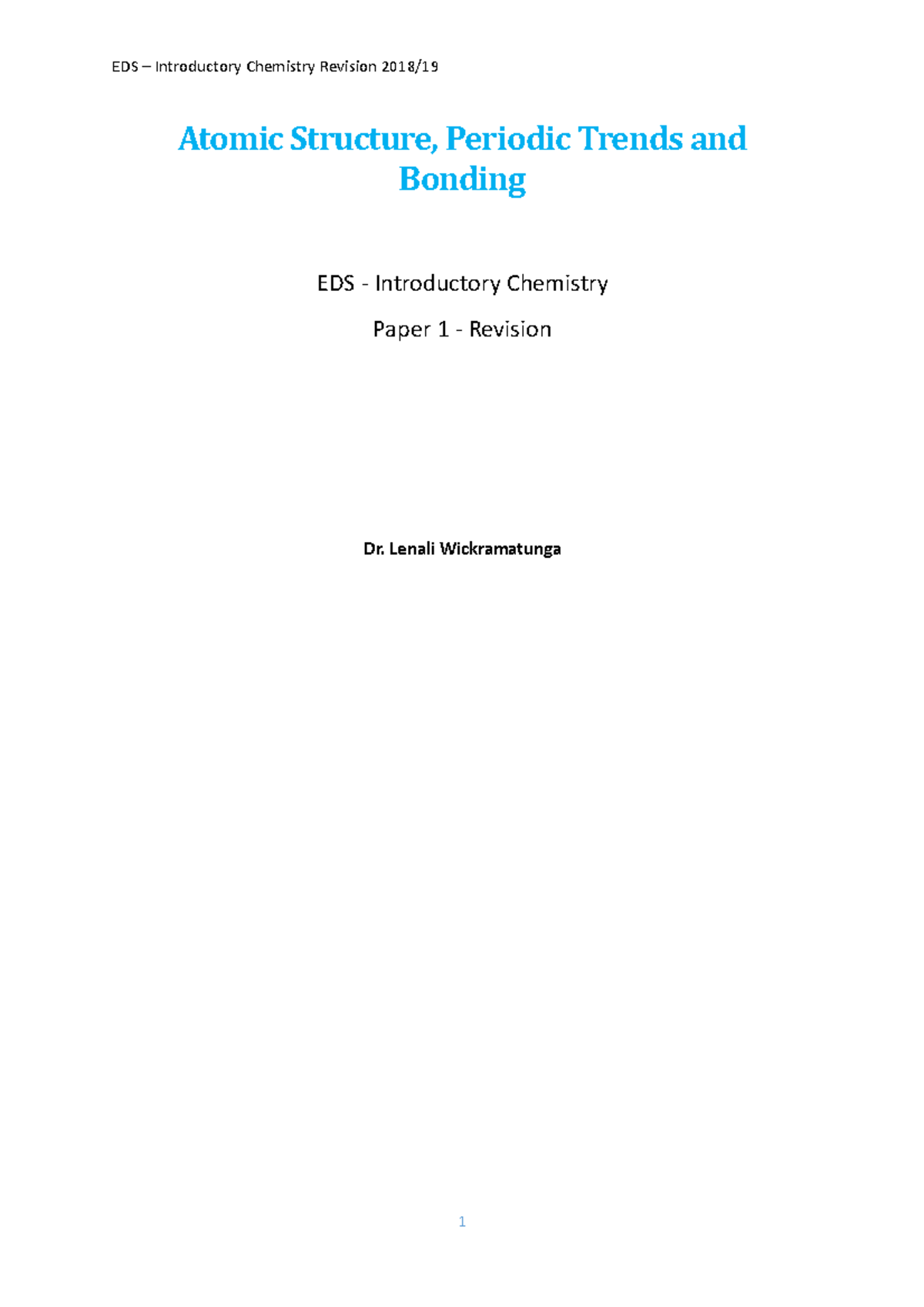 Chemistry Revision Paper with Answers - Atomic Structure, Periodic ...