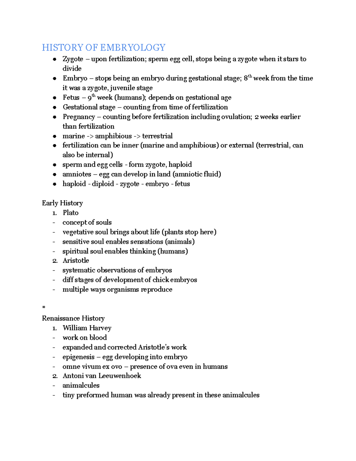 EMBRYOLOGY NOTES REVIEWER - HISTORY OF EMBRYOLOGY Zygote – upon ...