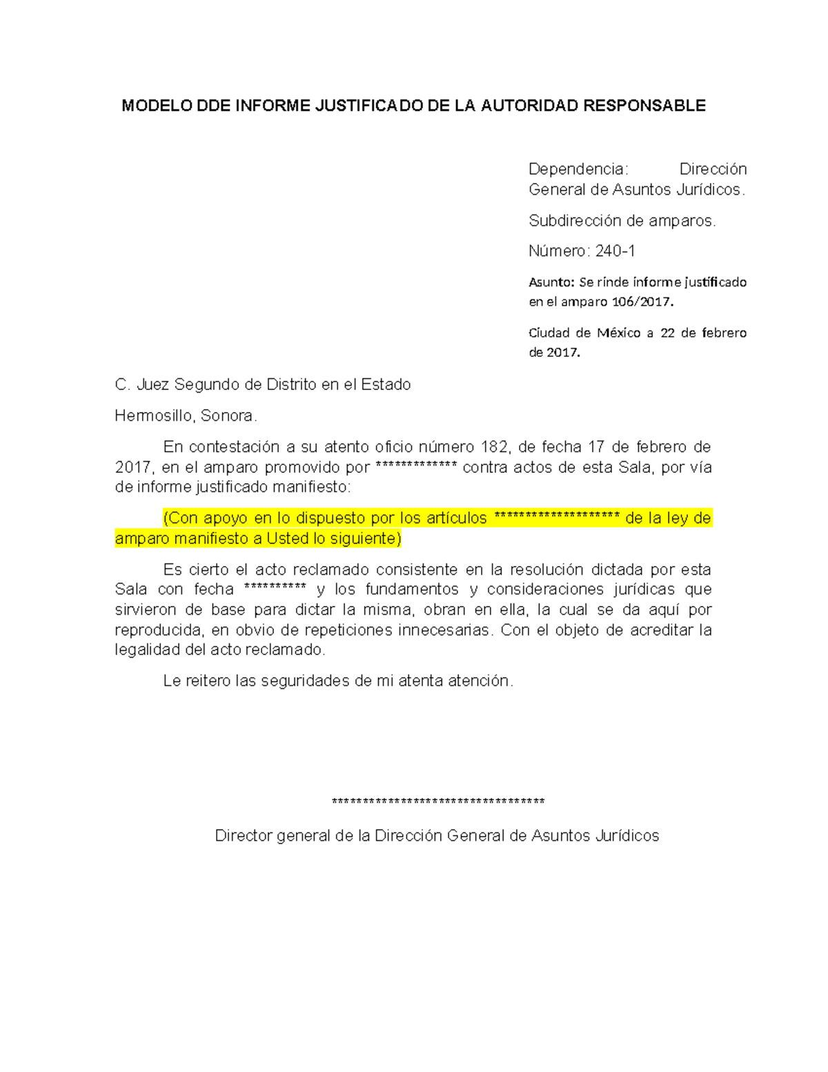 Modelo DDE Informe Justificado DE LA Autoridad Responsable - MODELO DDE ...
