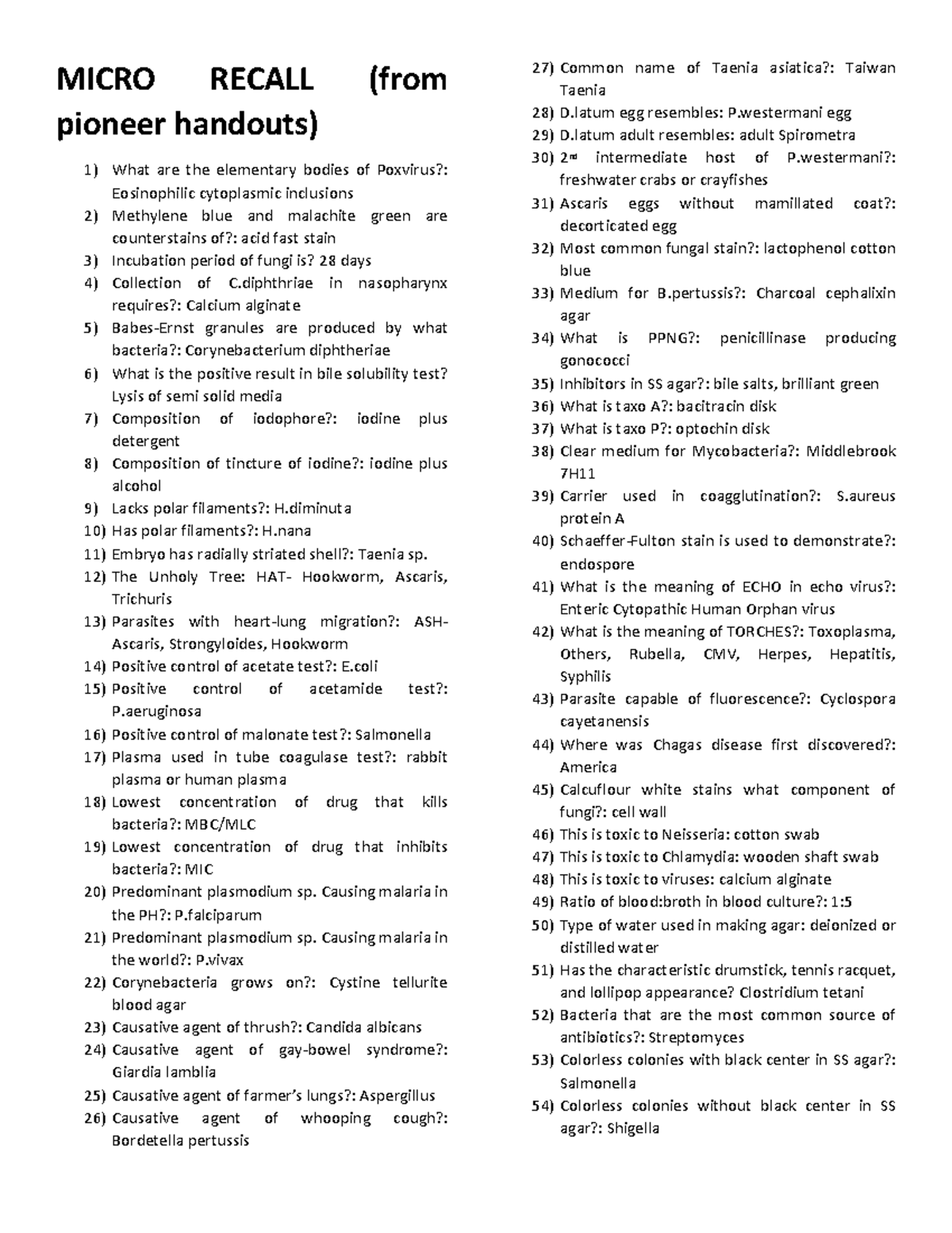 Micro- Recall-1 - Summary - MICRO RECALL (from pioneer handouts) What are the elementary bodies ...
