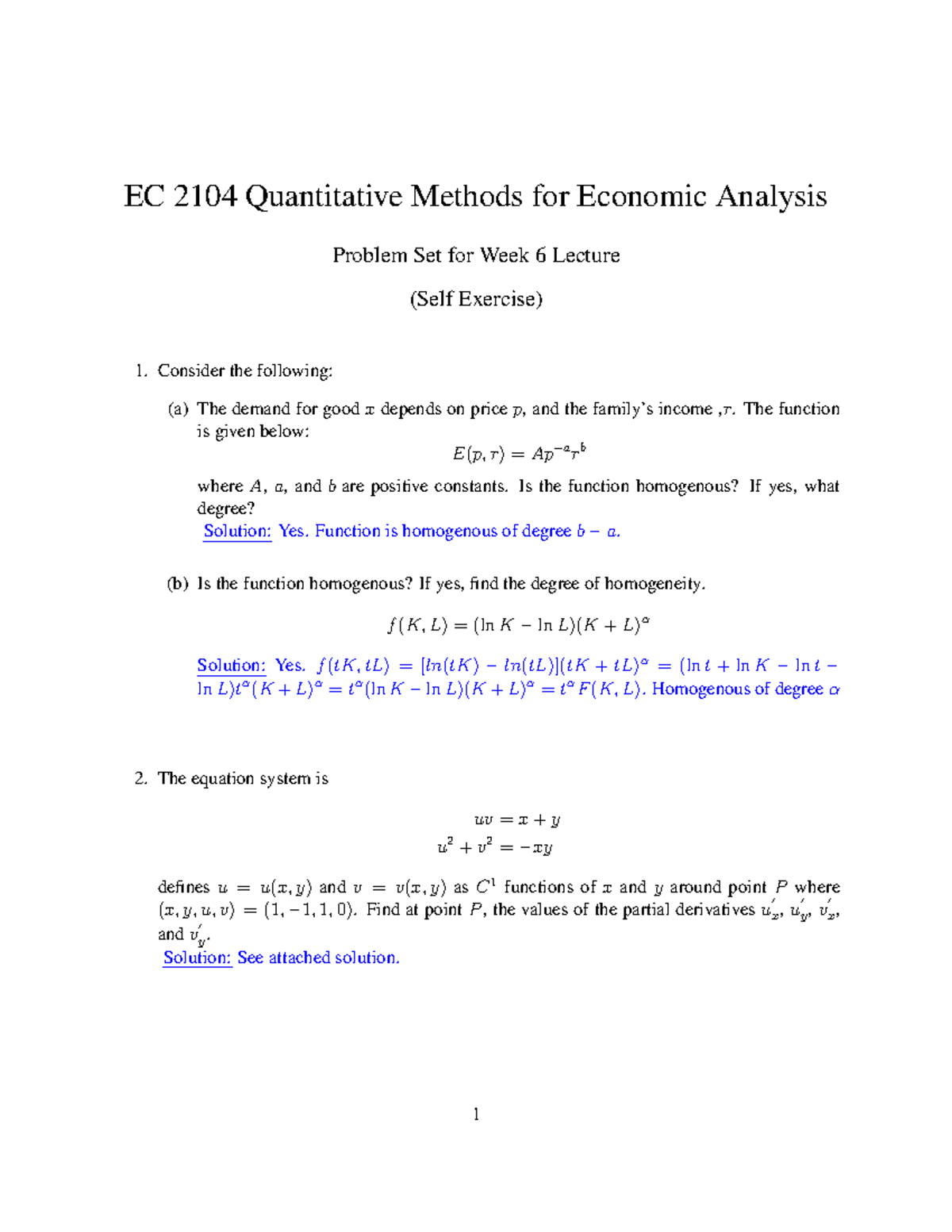 Week7 - PSet - EC 2104 Quantitative Methods for Economic Analysis Problem Set for Week 6 Lecture ...