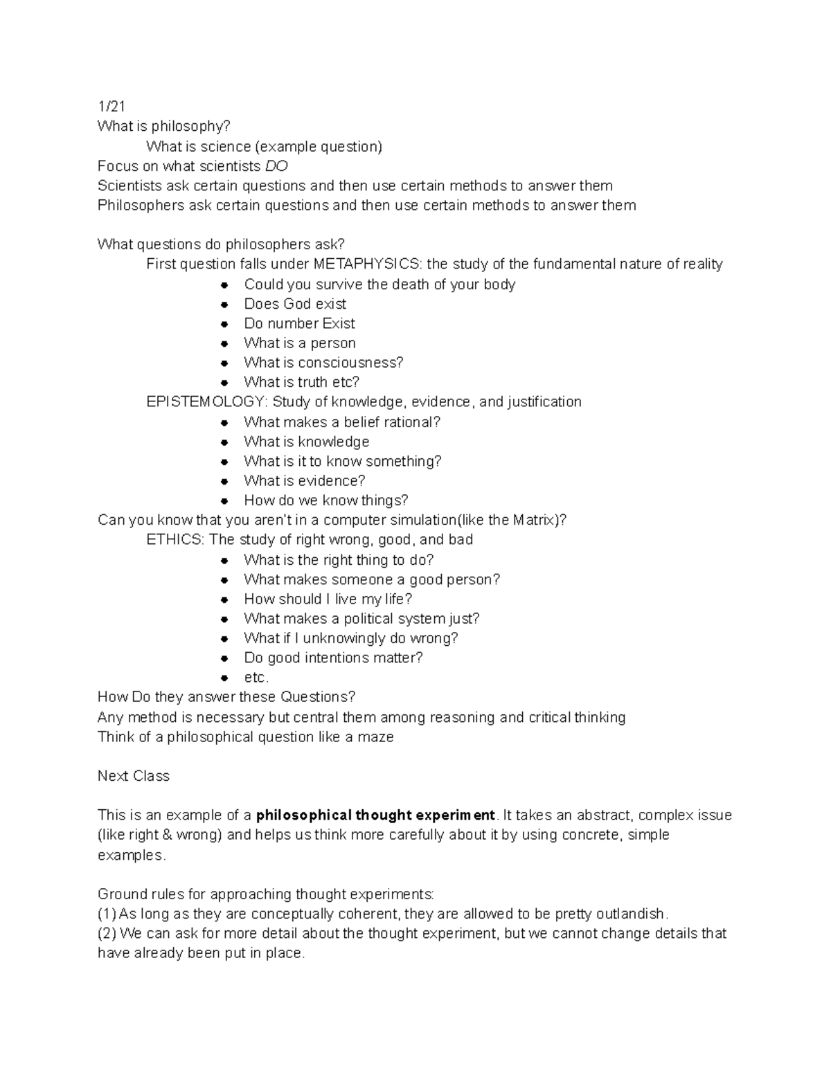 Notes Phil100 - Lecture - 1/ What is philosophy? What is science ...