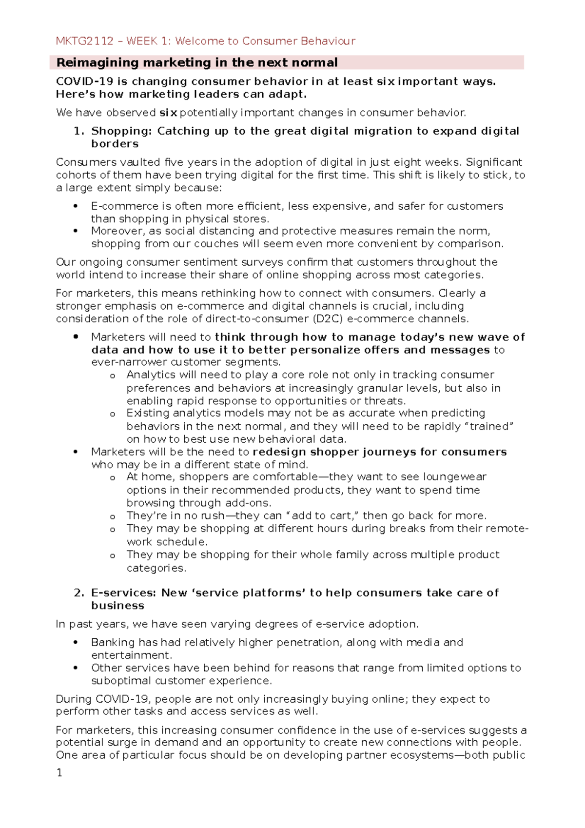 MKTG2112 - WEEK 1 - Reading - Reimagining marketing in the next normal COVID-19 is changing ...