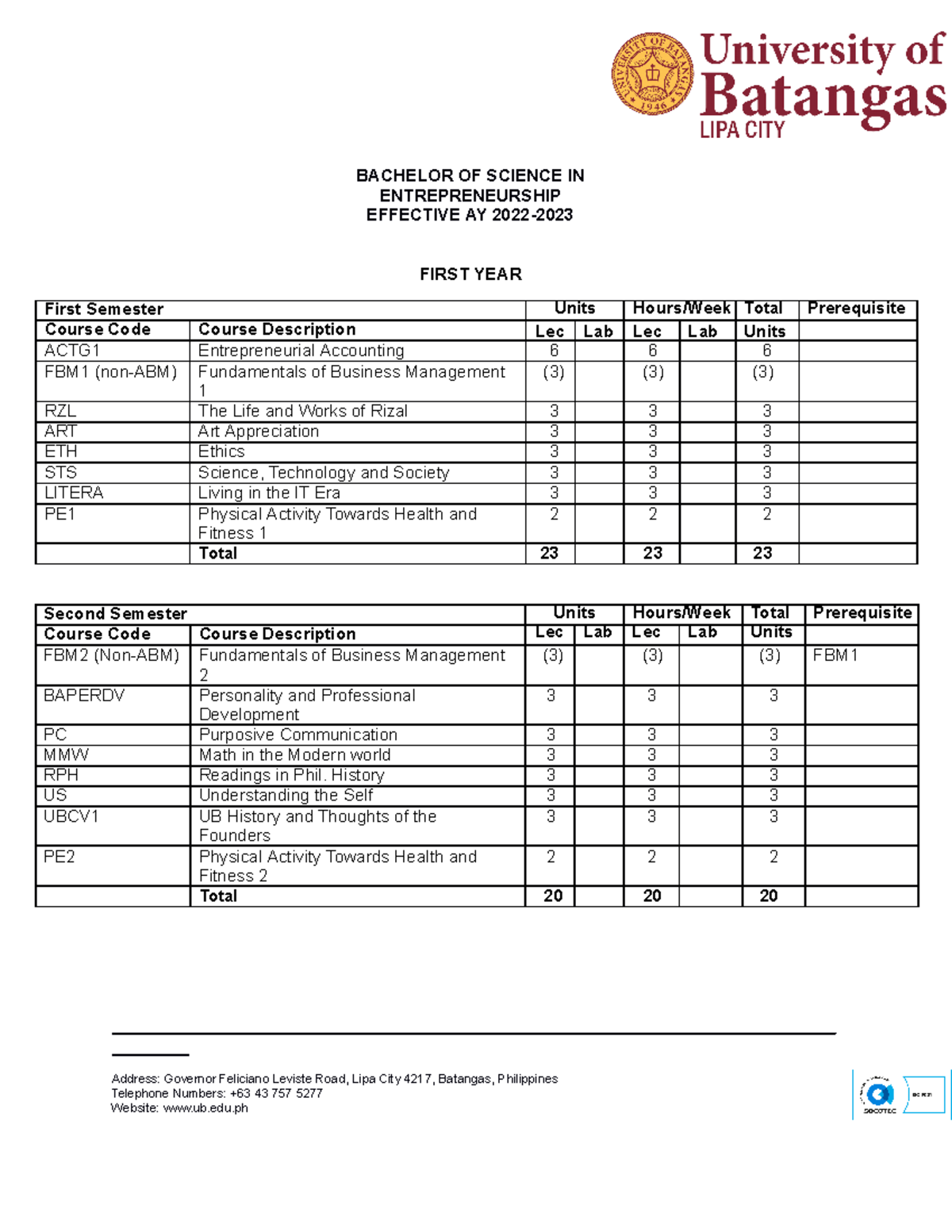 Bsentrep ( 2022-2023 ) - Curriculum - BACHELOR OF SCIENCE IN ...