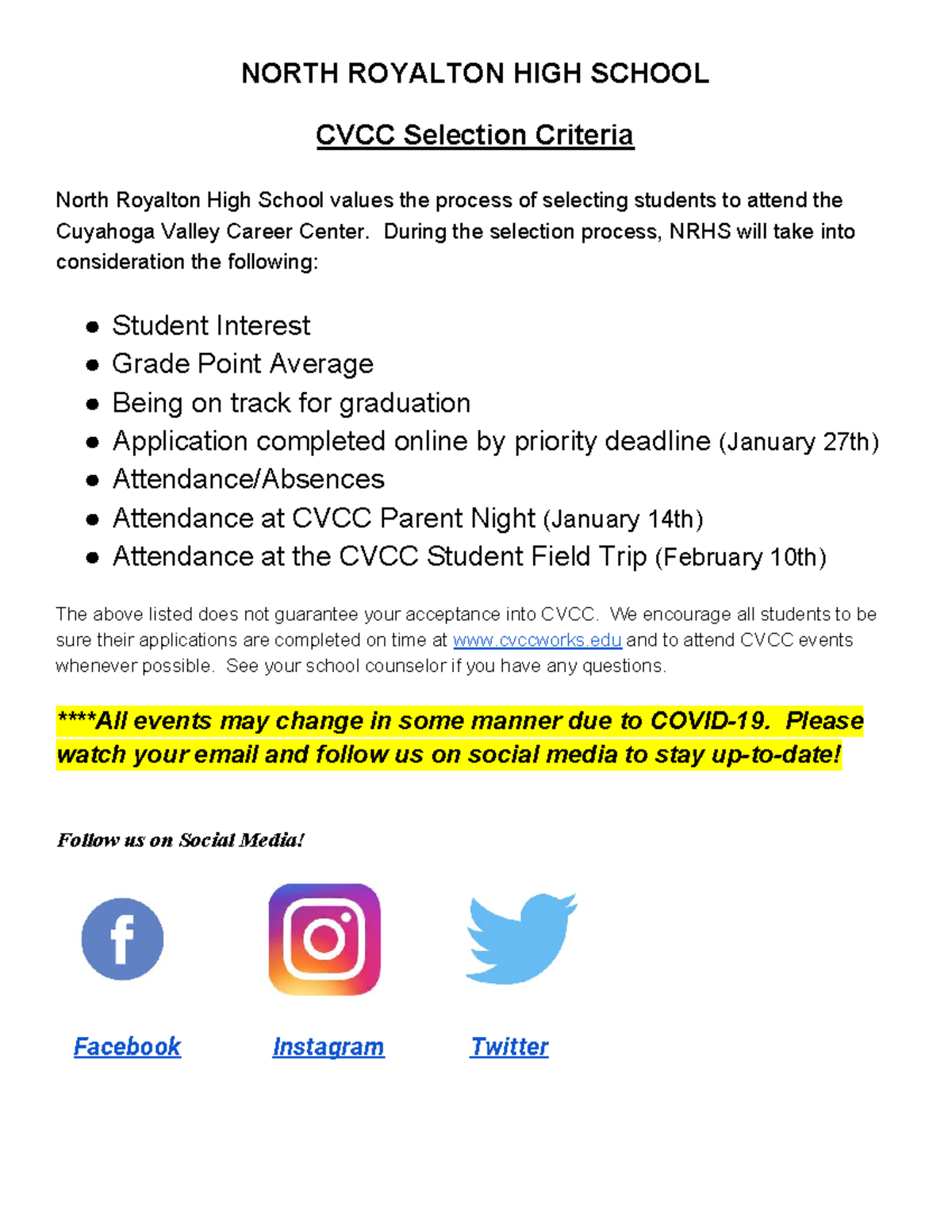 CVCC Point Selection Criteria Handout 202021 - NORTH ROYALTON HIGH ...