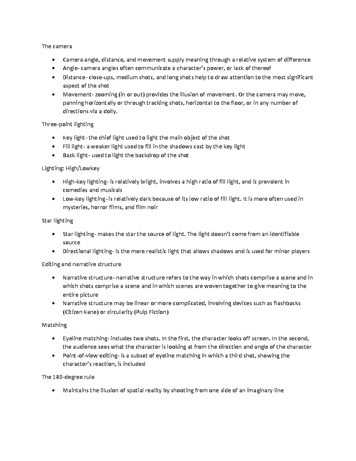 Multicultural Developments in Film Notes - The camera Camera angle ...