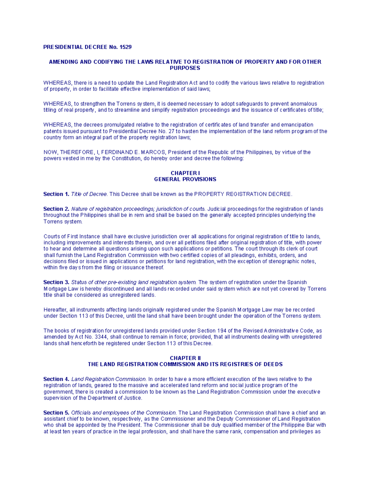 PD 1529 - PRESIDENTIAL DECREE No. 1529 AMENDING AND CODIFYING THE LAWS ...