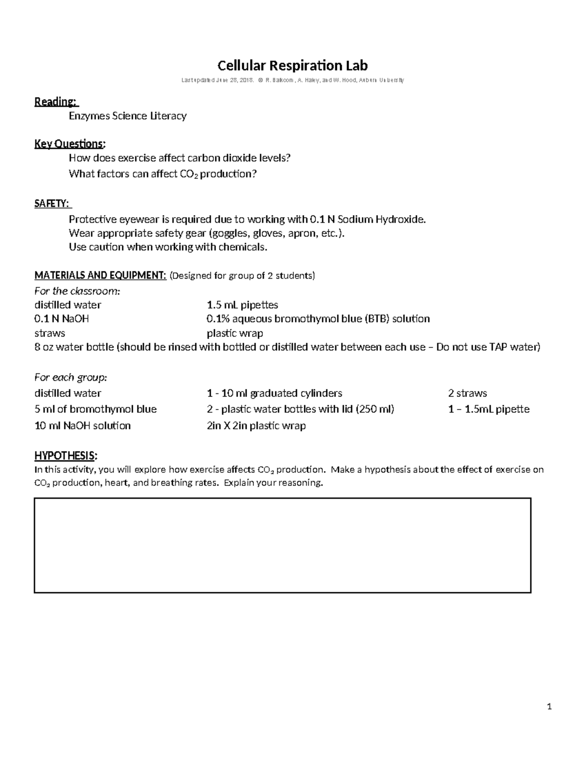 Cellular respiration lab - Cellular Respiration Lab Last updated June ...