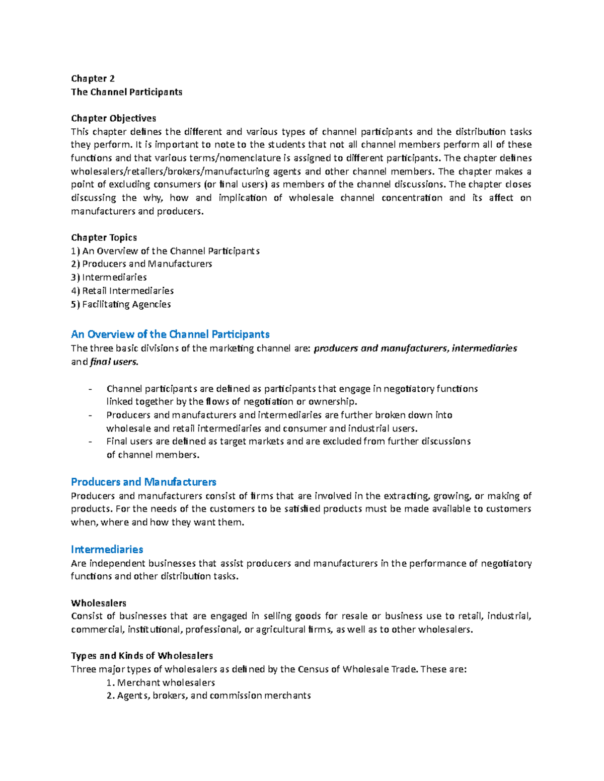 Chapter 2 - Lecture notes 1 - Chapter 2 The Channel Participants ...