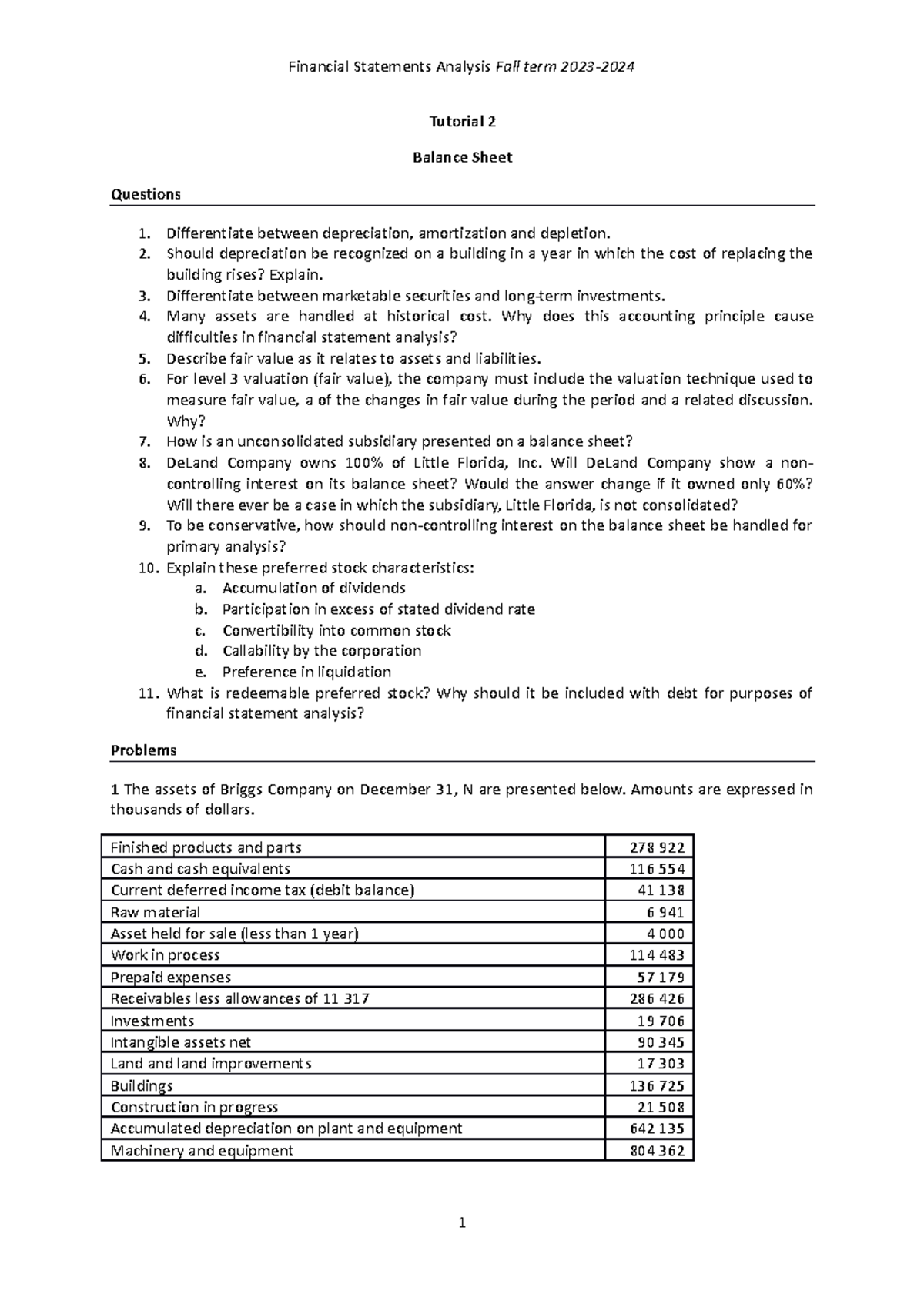 FSA Tutorial 2-fall 2023 - Financial Statements Analysis Fall term 2023 ...