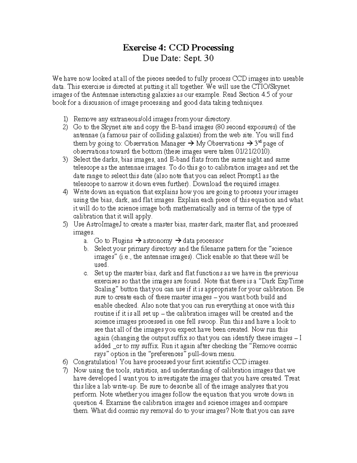 Exercise 4 - CCD Processing - Exercise 4: CCD Processing Due Date: Sept ...