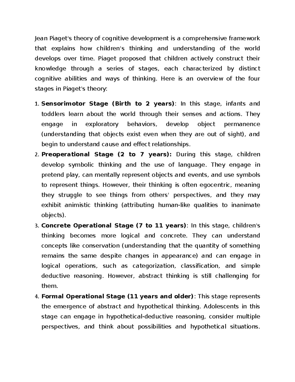 Jean Piaget home work - jean peaget - Jean Piaget's theory of cognitive ...