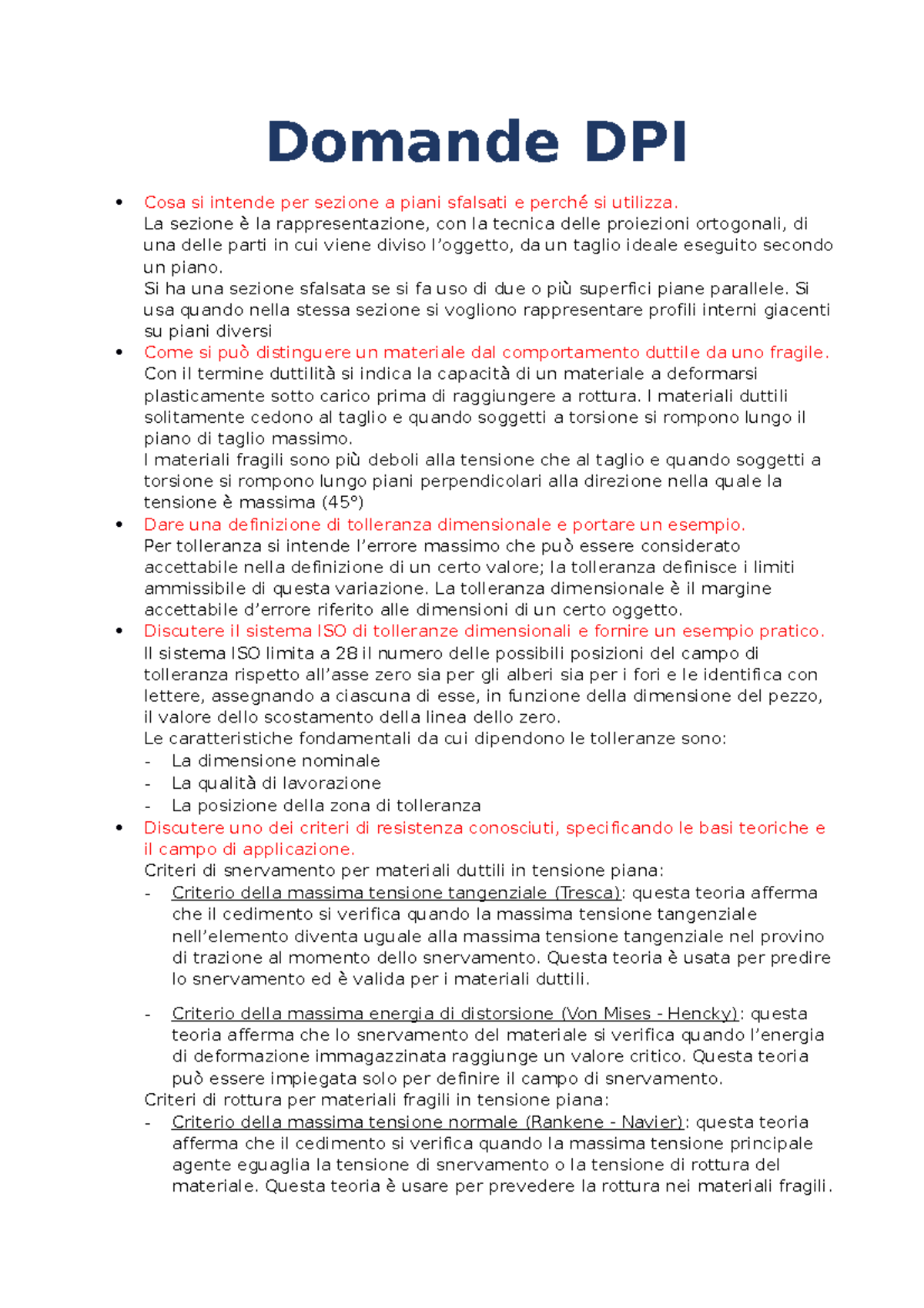 Teoria DPI - Domande DPI Cosa si intende per sezione a piani sfalsati e ...