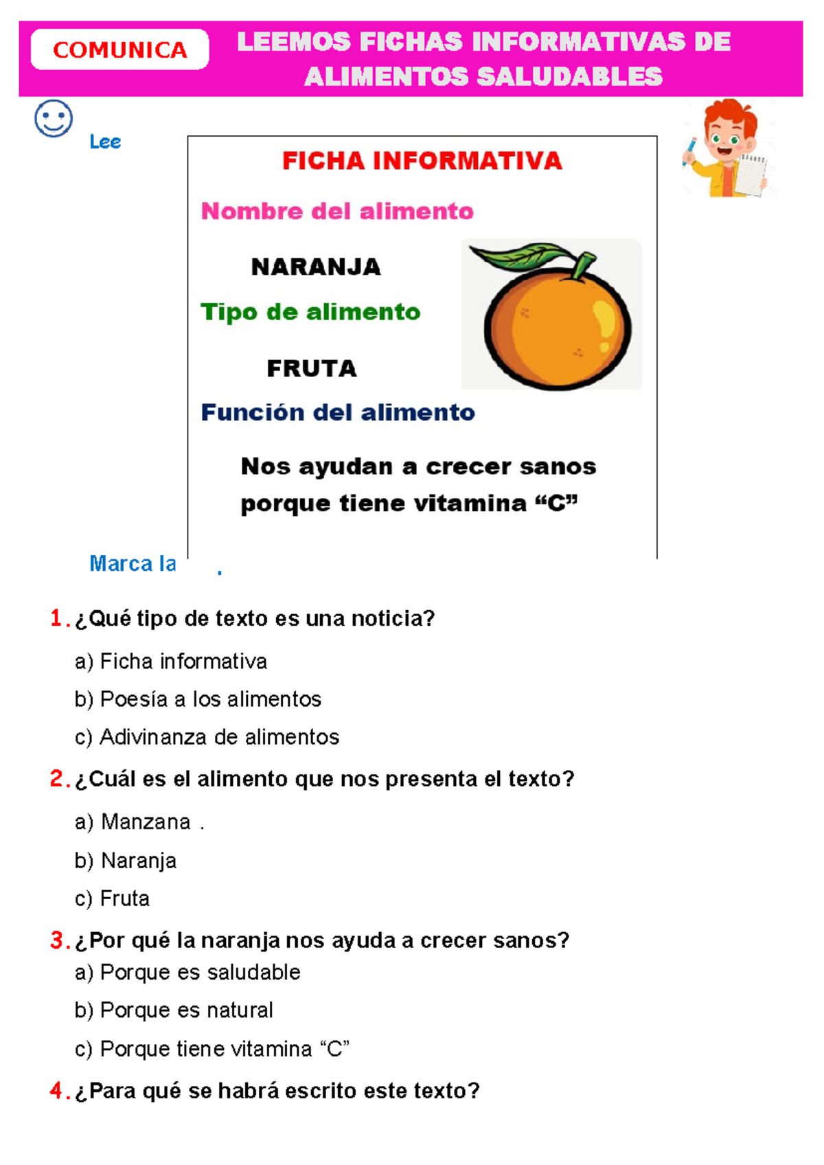 D1 A1 Ficha COM. Leemos Fichas Informativas DE Alimentos Saludables ...
