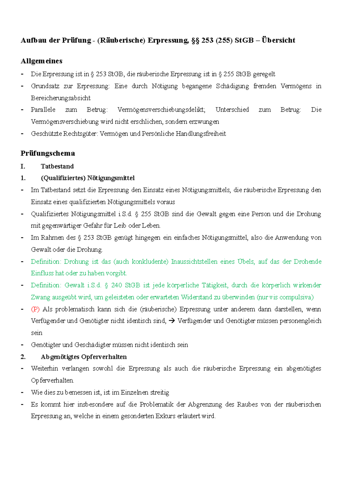 Erpressung - Prüfungsaufbau von Erpessung mit Streitigkeiten. Ist eine ...