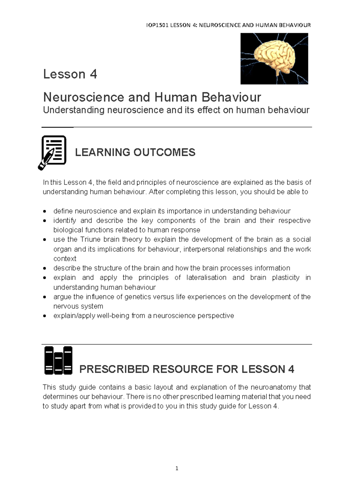 Lesson 4 Study guide 2023 - Lesson 4 Neuroscience and Human Behaviour ...