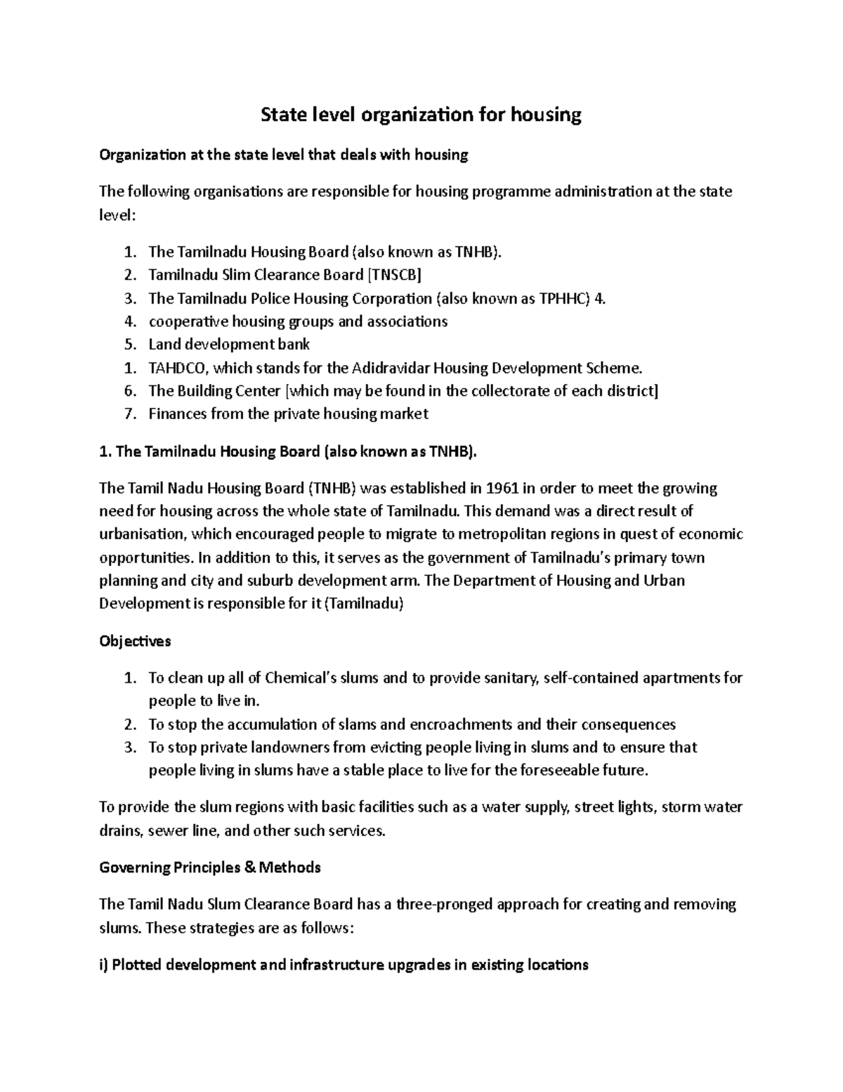 State level organization for housing - State level organization for ...