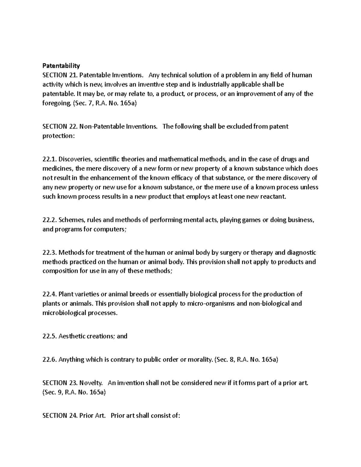 Transcript-patent - Intellectual property - Patentability SECTION 21. Patentable Inventions. Any ...