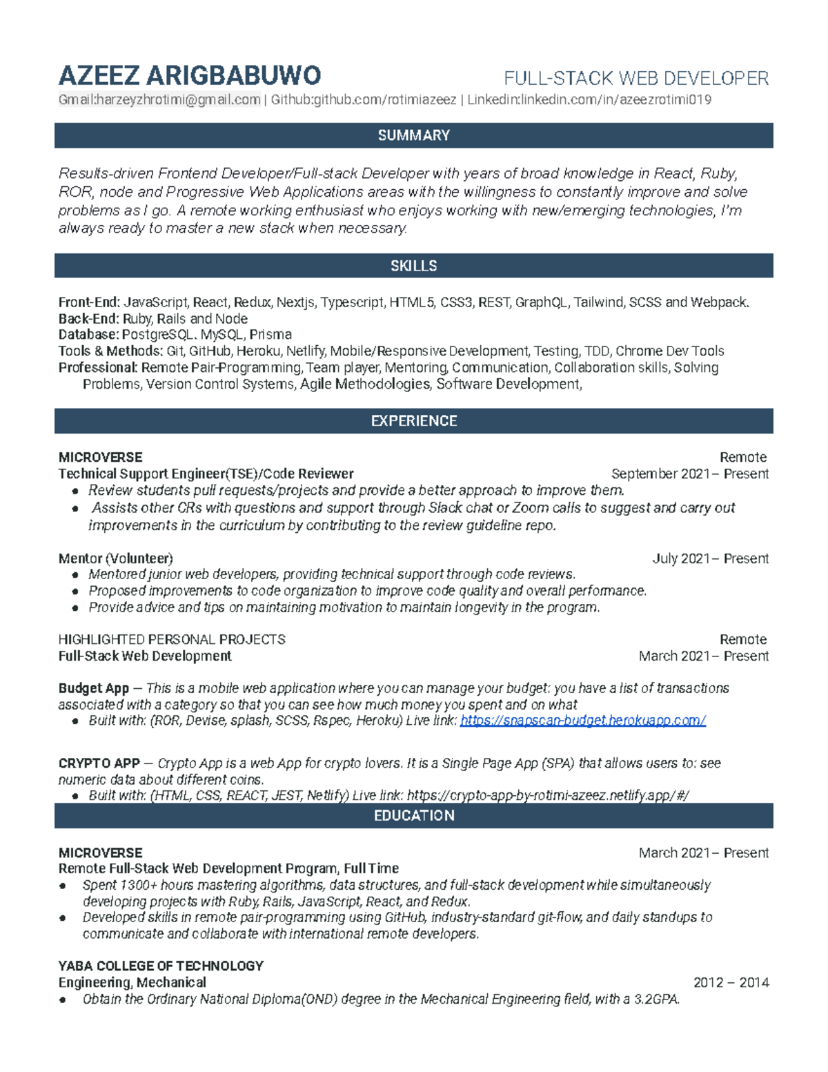 20220827172535 Fullstack Resume - AZEEZ ARIGBABUWO FULL-STACK WEB ...